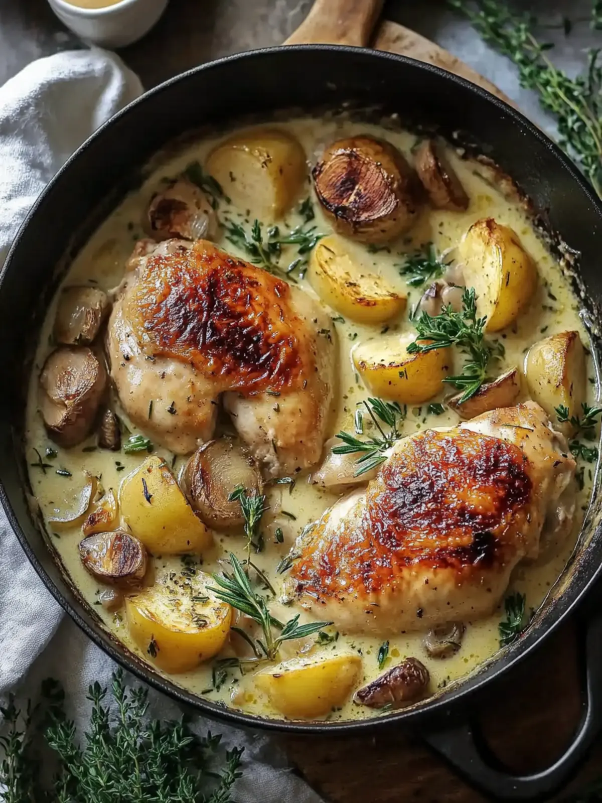 Ultimate Simple Herb Roasted Chicken in Creamy White Sauce