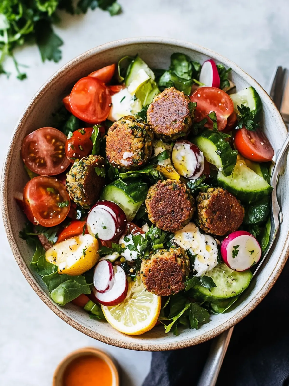 Irresistible Falafel Salad with Lemon Garlic Dressing Recipe