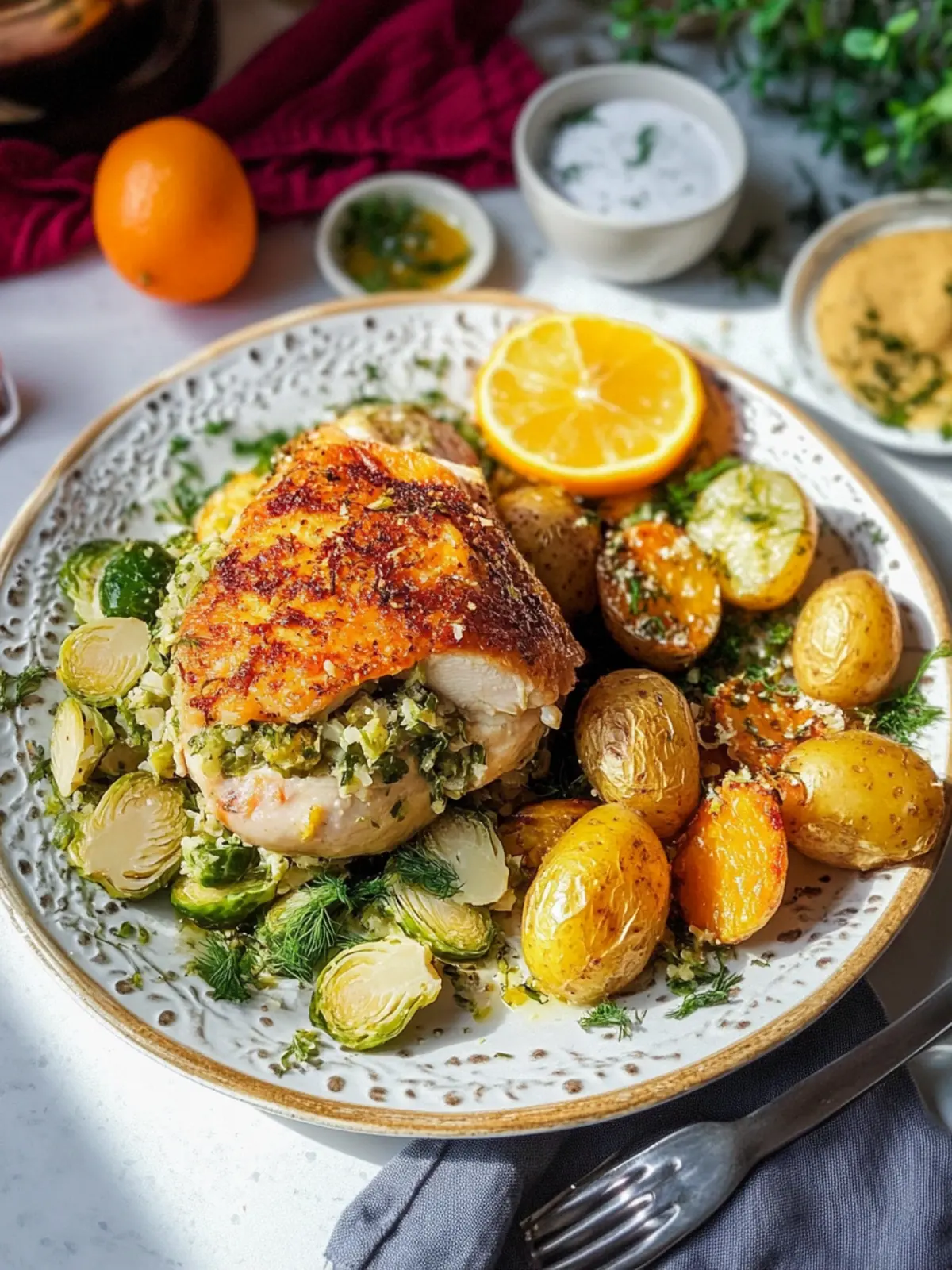 Irresistible Citrus Fennel Stuffed Chicken & Crispy Roasted Potatoes
