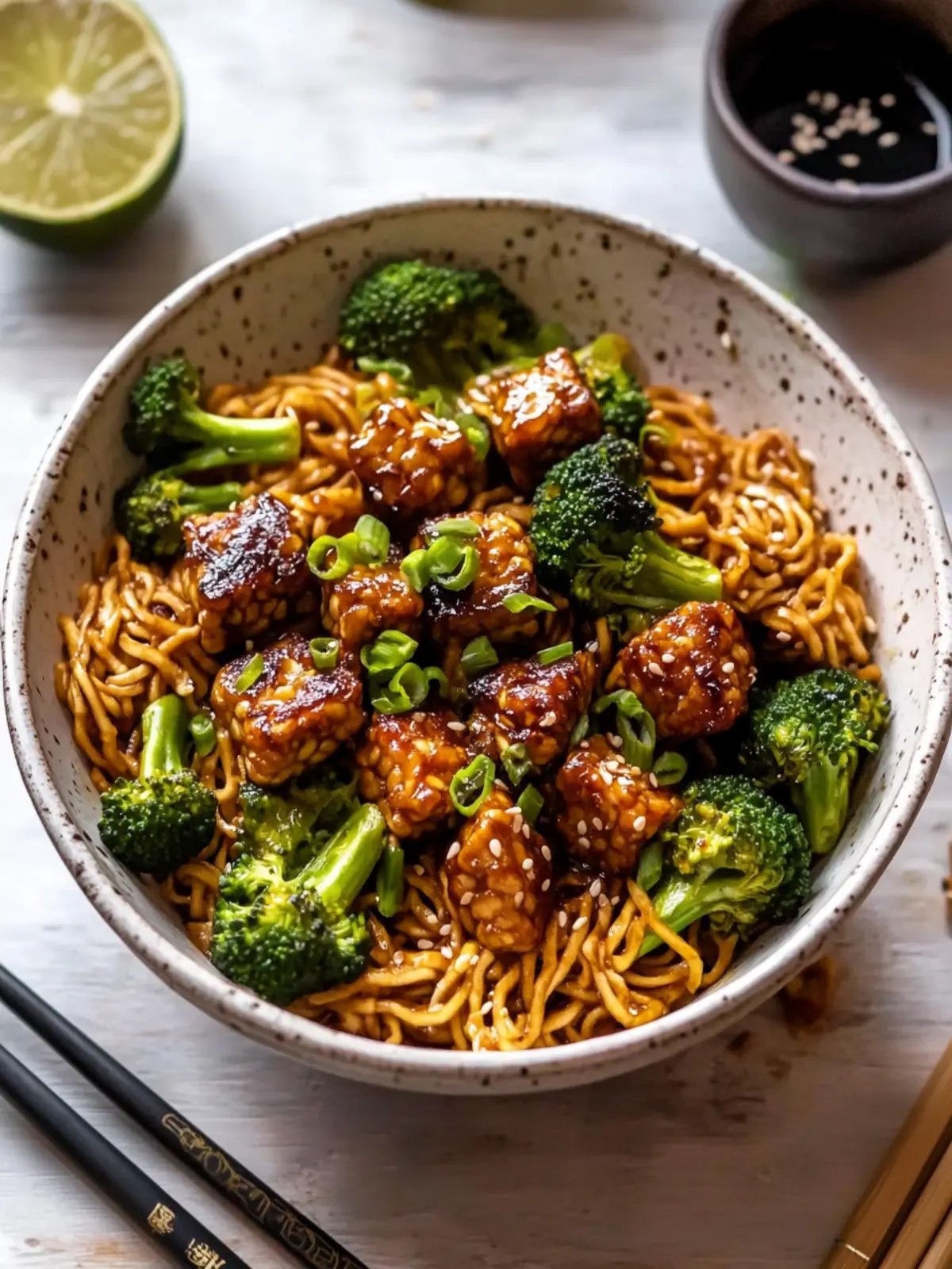 Irresistible Honey Ginger Tempeh and Broccoli Noodles