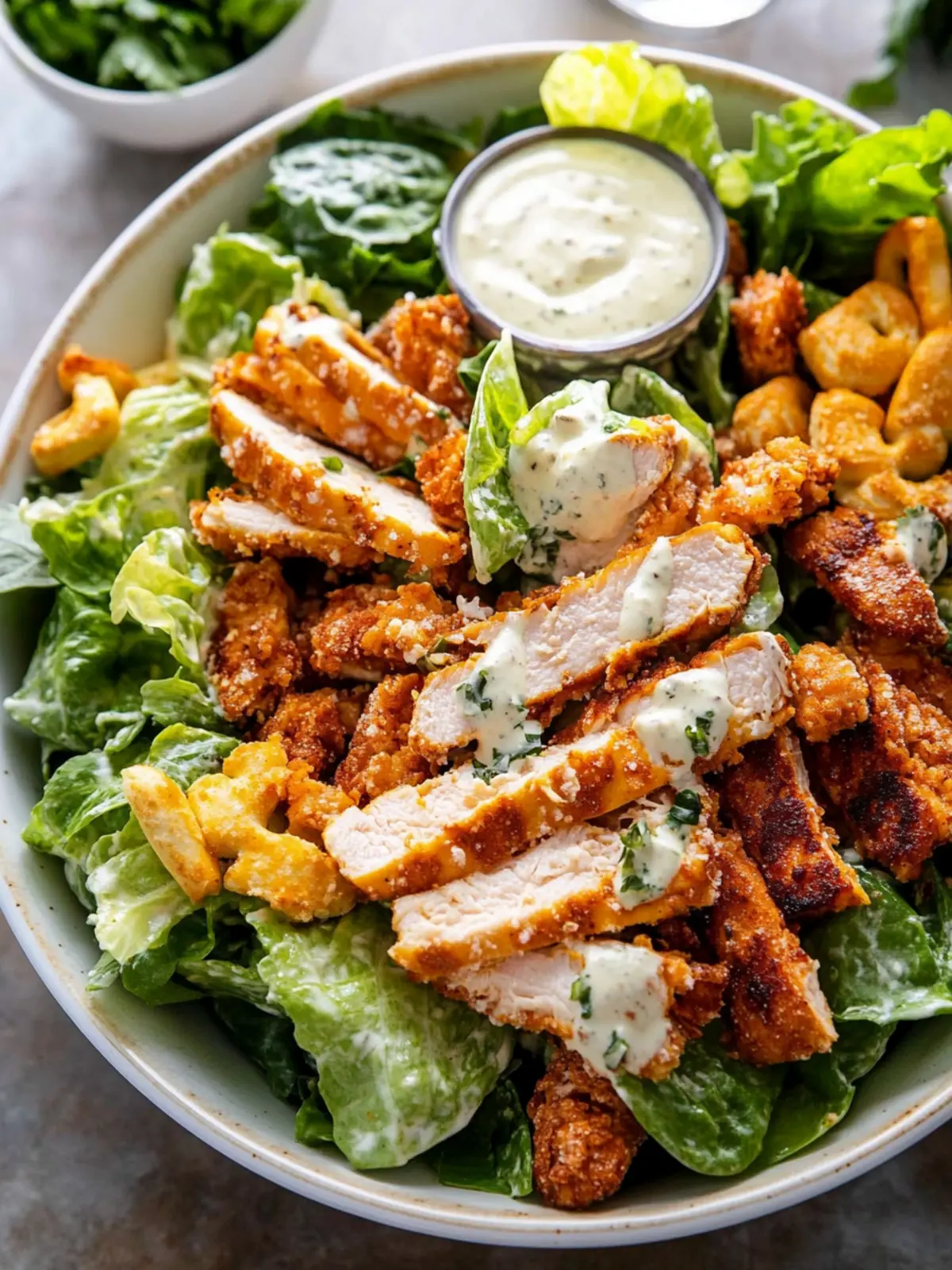 Ultimate Buffalo Ranch Pretzel Chicken Caesar Salad Delight