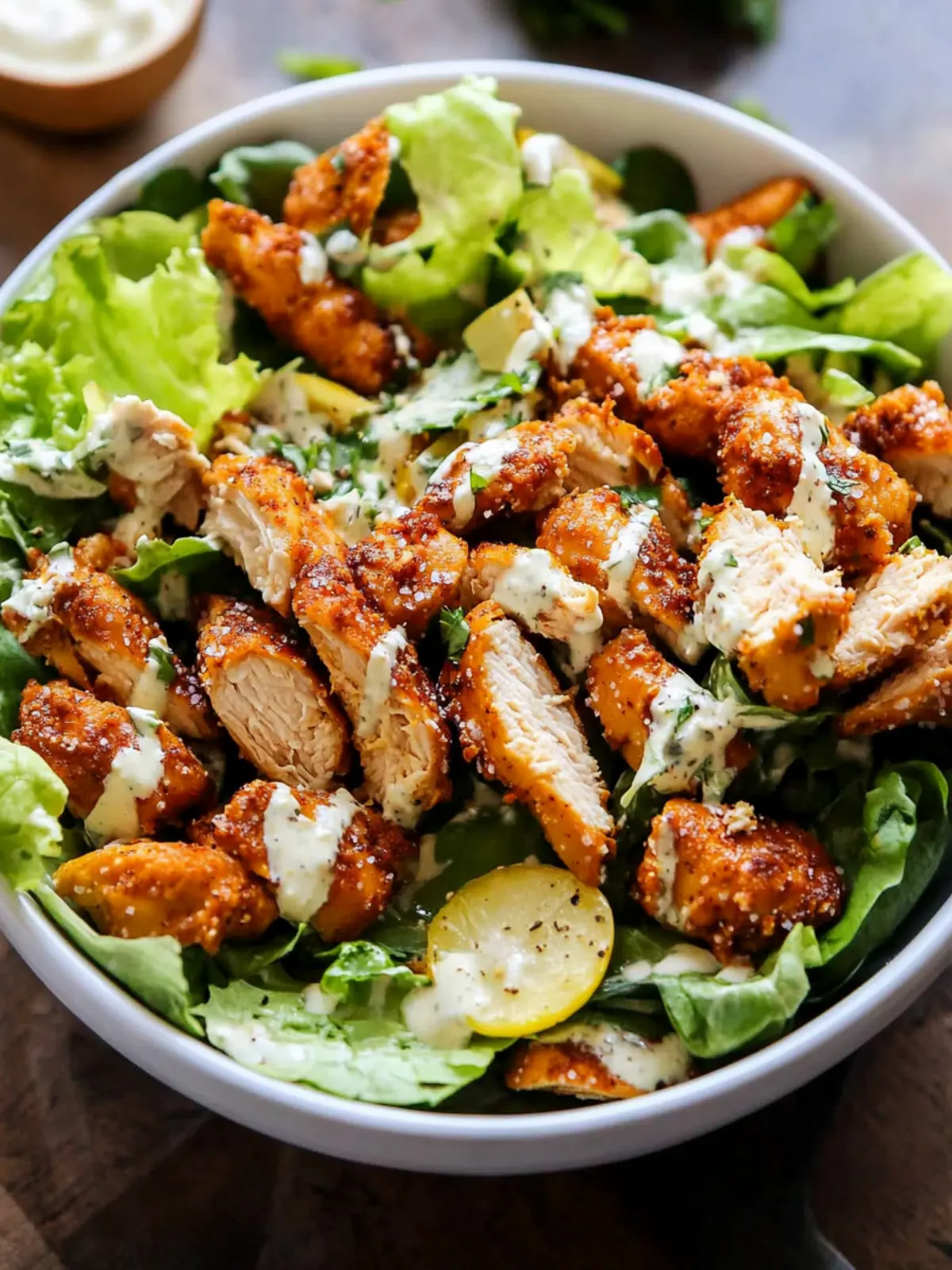 Ultimate Buffalo Ranch Pretzel Chicken Caesar Salad Delight