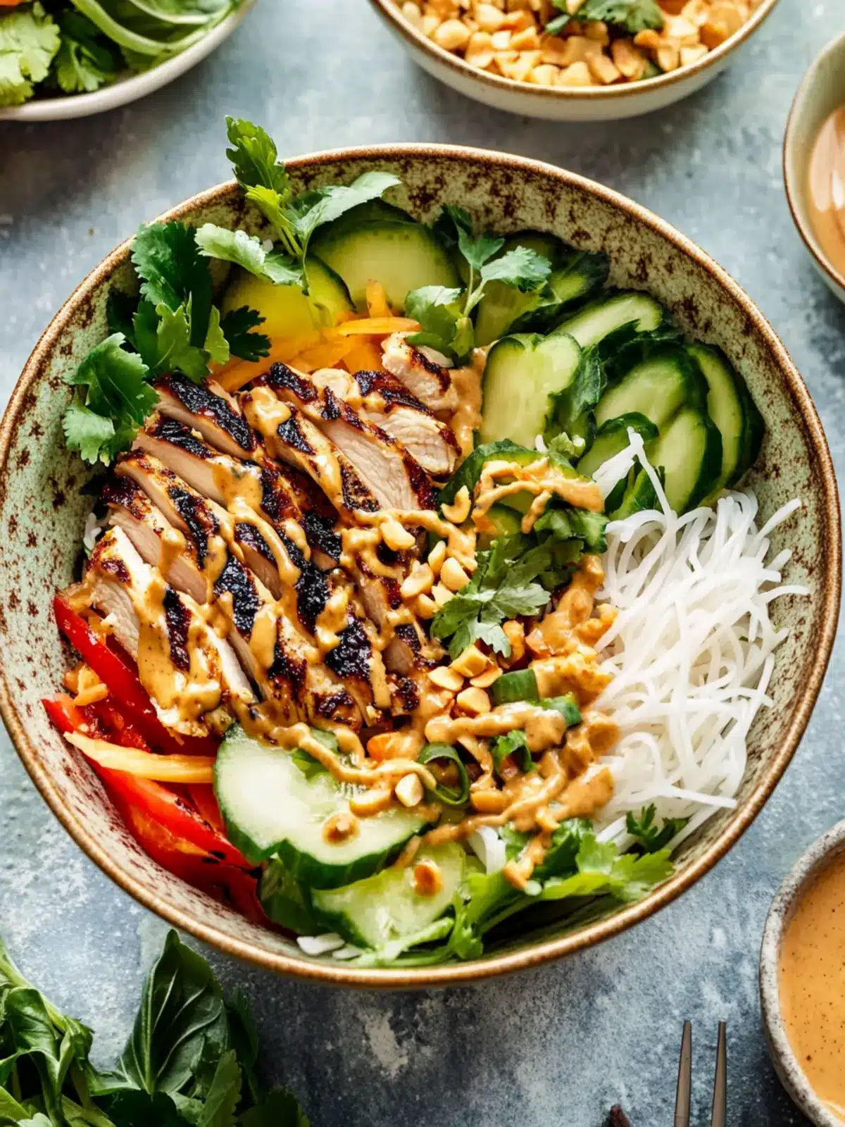 Irresistible Grilled Chicken Spring Roll Bowls with Peanut Sauce
