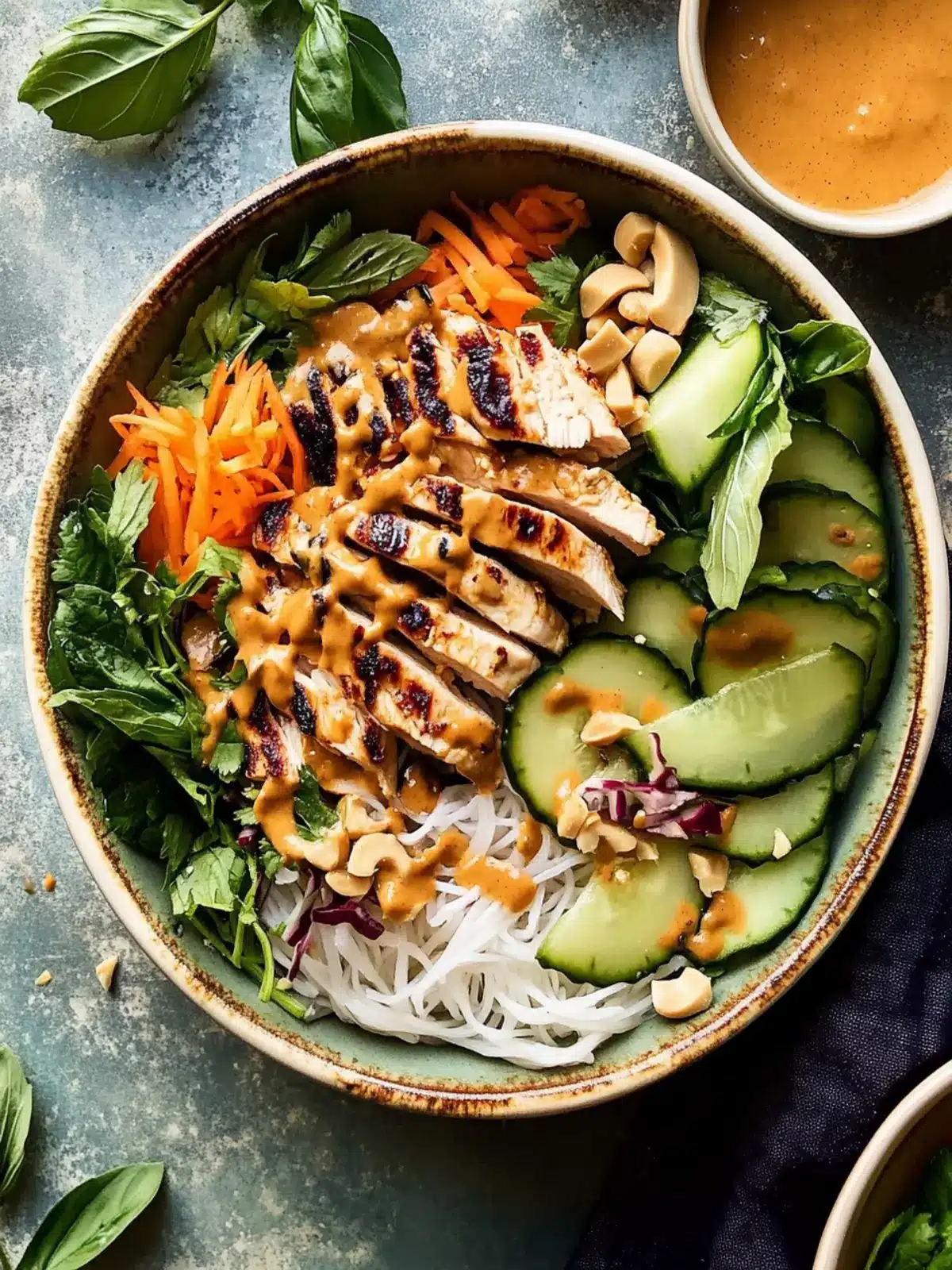 Irresistible Grilled Chicken Spring Roll Bowls with Peanut Sauce